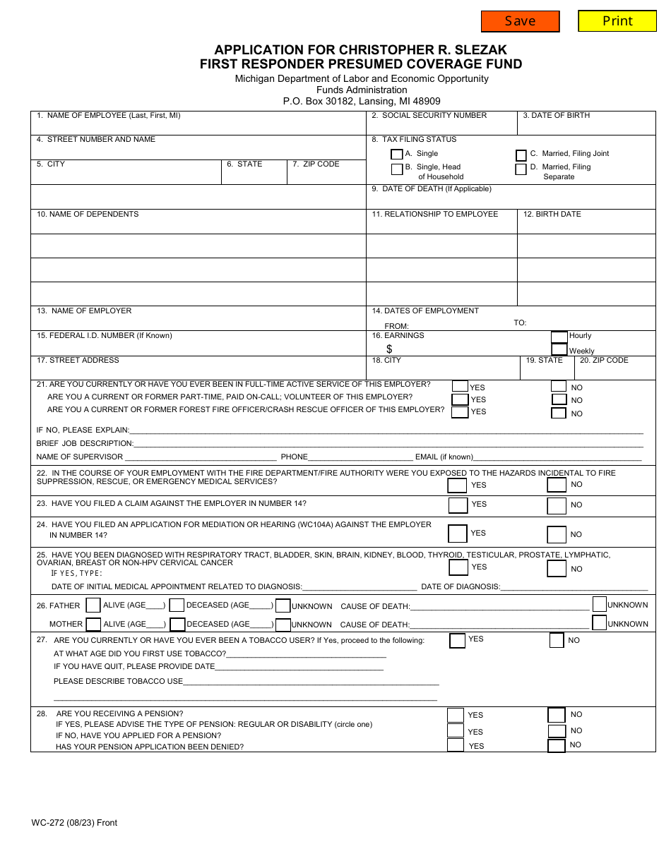 Form WC-272 Download Fillable PDF or Fill Online Application for First ...