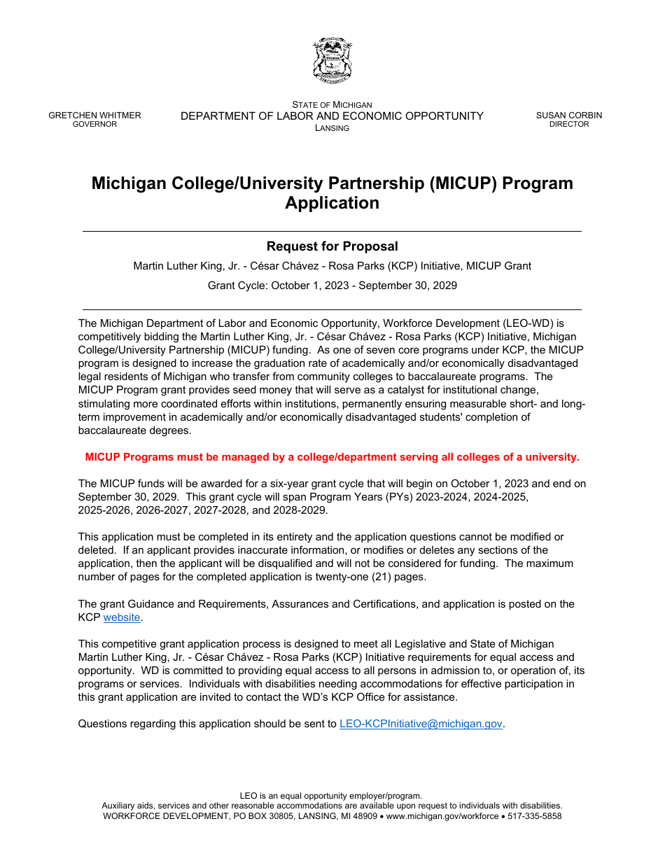 Michigan Michigan College/University Partnership (Micup) Program ...