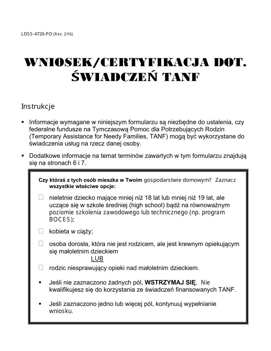 Form LDSS-4726 - 2016 - Fill Out, Sign Online and Download Printable ...