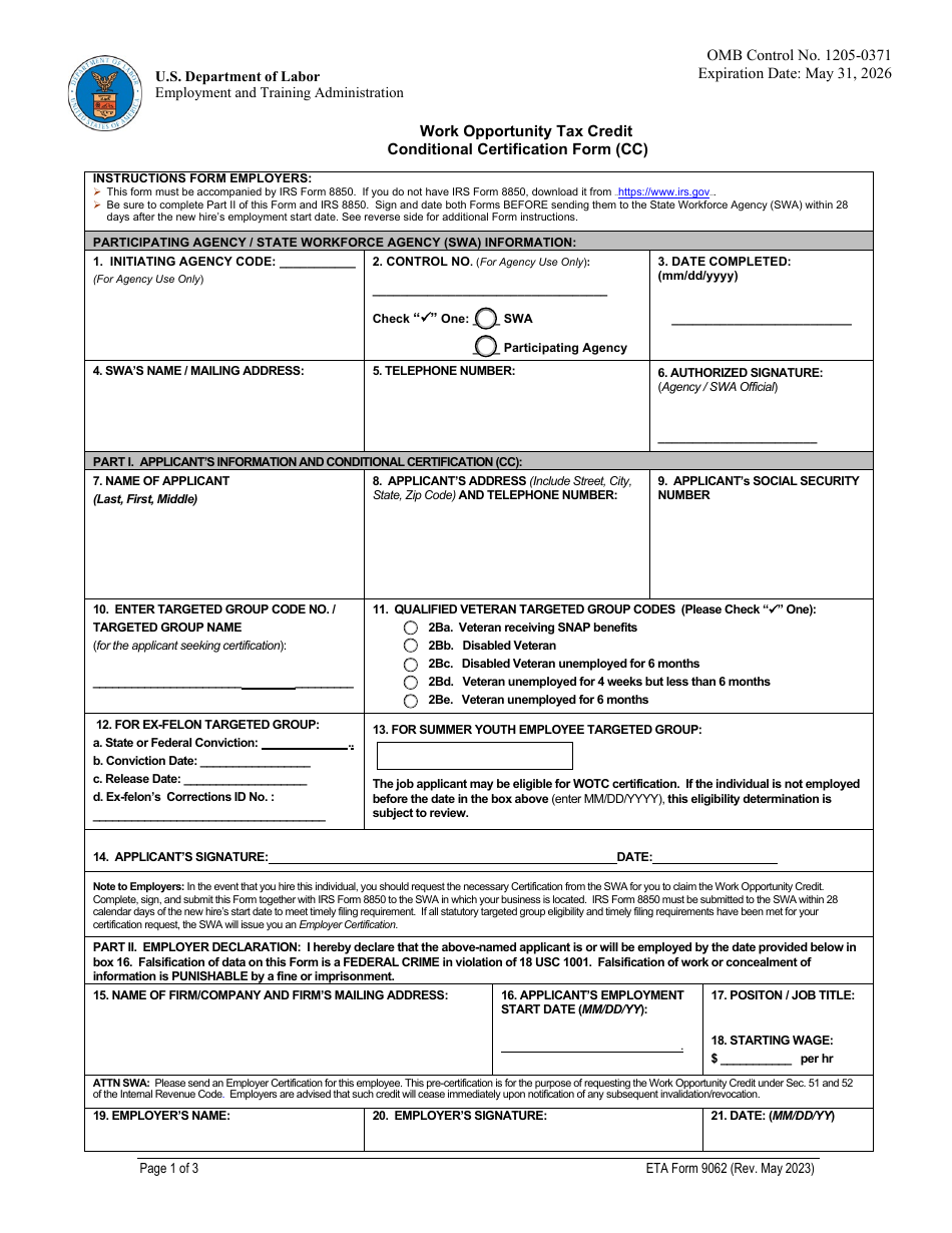 ETA Form 9062 - Fill Out, Sign Online and Download Fillable PDF ...