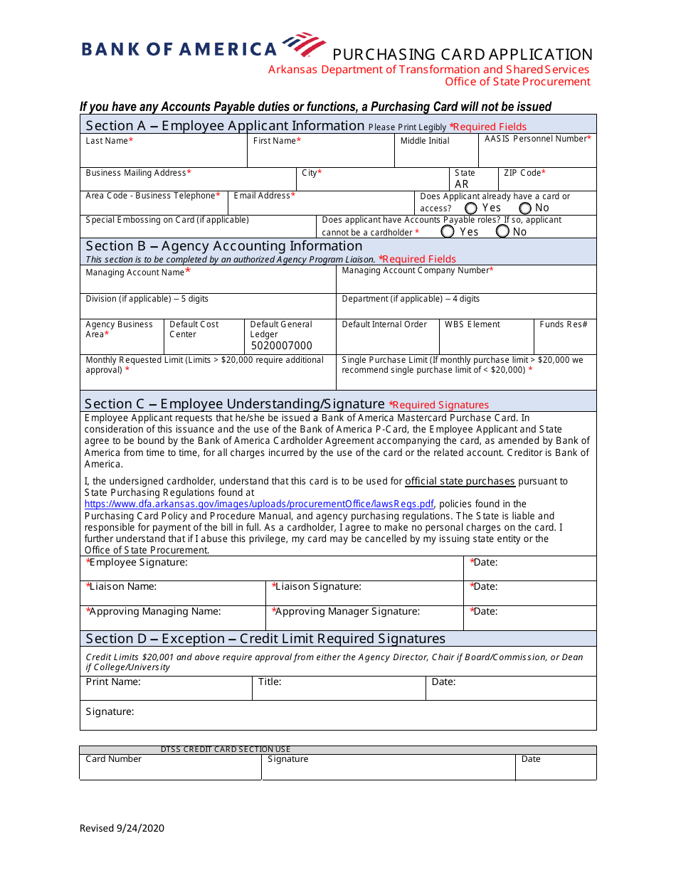 Arkansas P-Card Application/Agreement - Fill Out, Sign Online and Download PDF | Templateroller