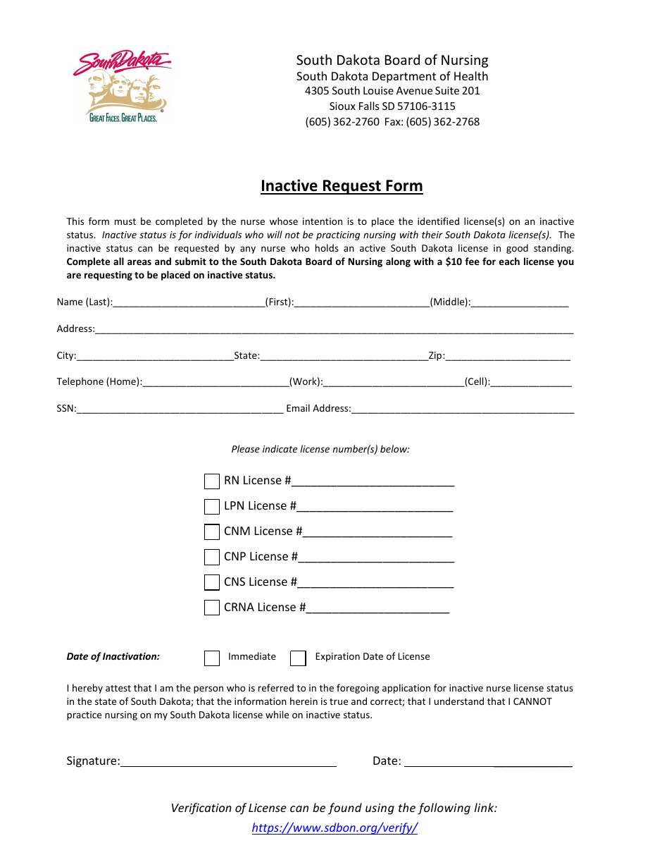 South Dakota Inactive Request Form - Fill Out, Sign Online and Download ...