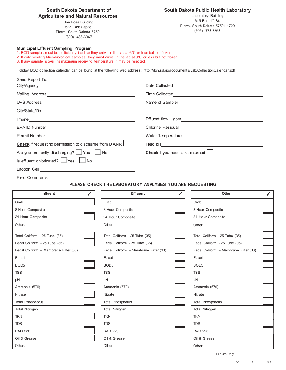 South Dakota Wastewater Submission Form - Municipal Effluent Sampling ...