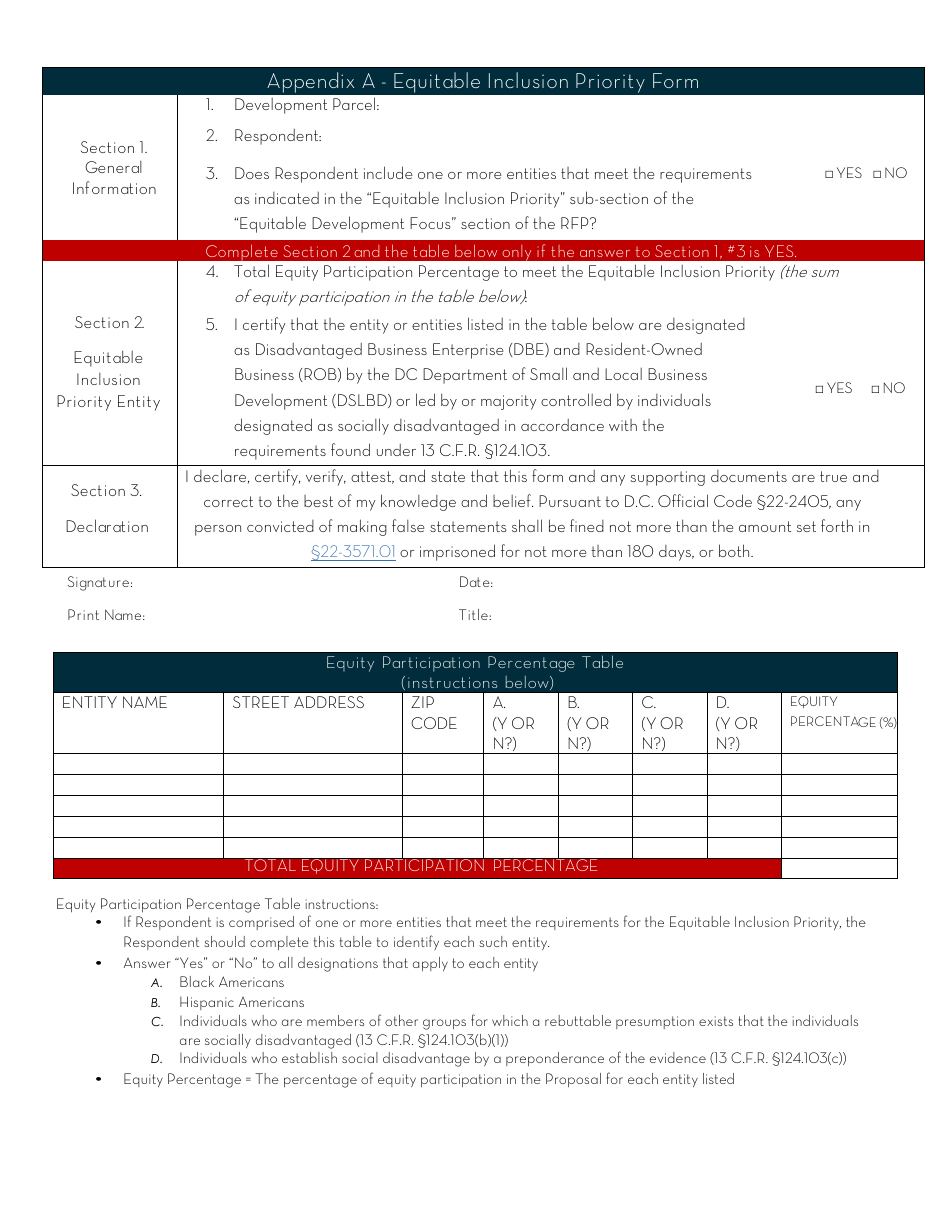 Washington, D.C. Equitable Inclusion Priority Form - Fill Out, Sign ...