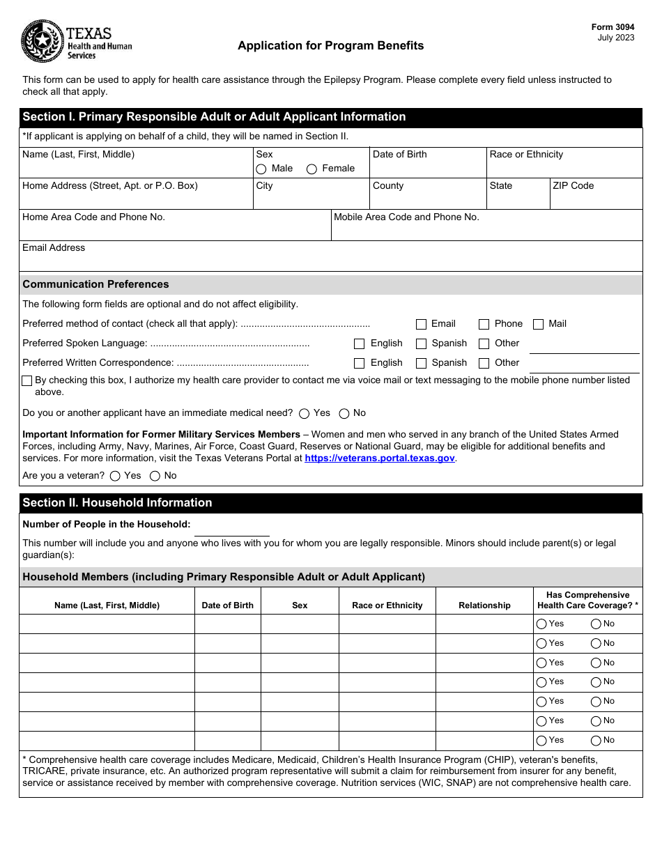 Form 3094 - Fill Out, Sign Online and Download Fillable PDF, Texas ...