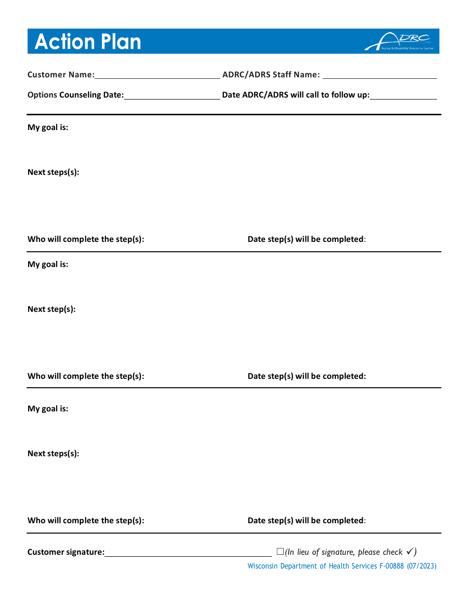 Form F-00888 Download Fillable PDF or Fill Online Action Plan ...