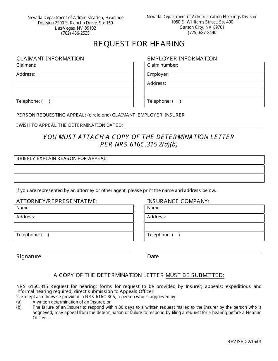 Nevada Request for Hearing Before the Hearing Officer - Fill Out, Sign ...