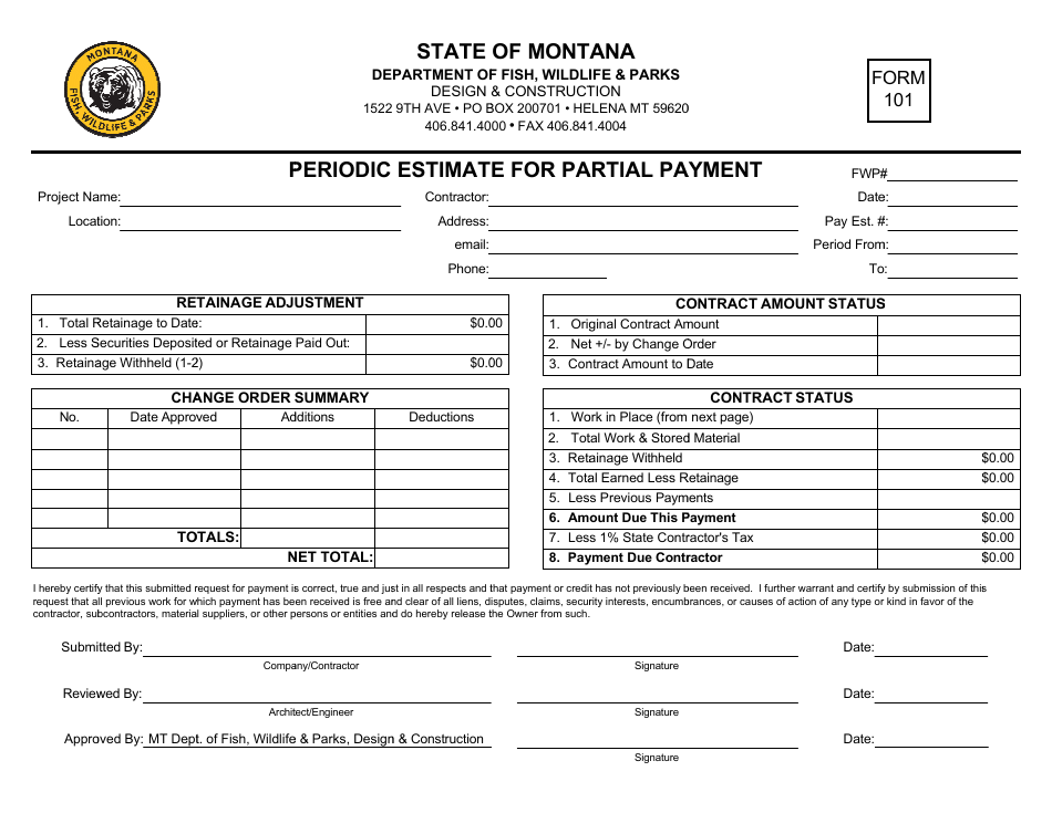 Form 101 - Fill Out, Sign Online and Download Fillable PDF, Montana ...