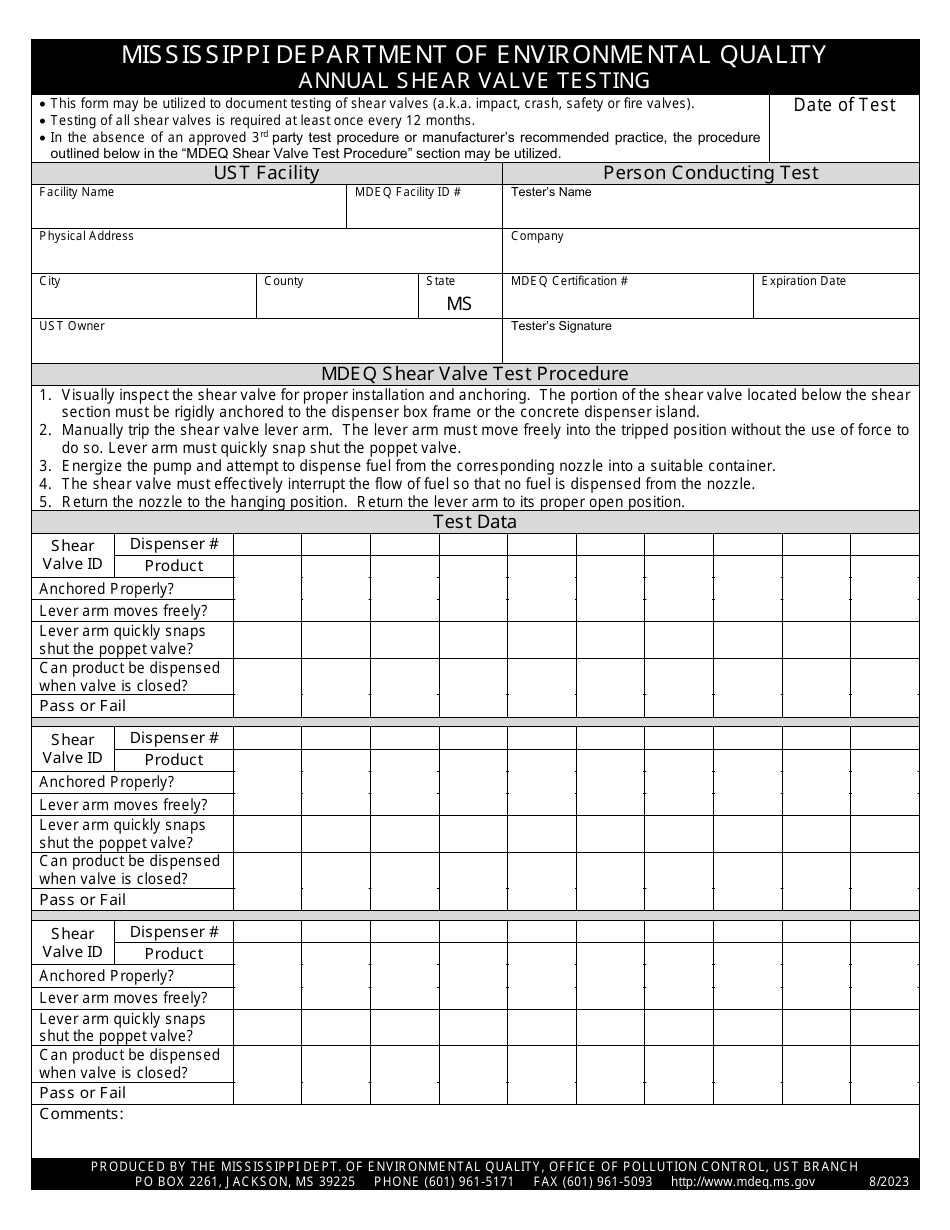 Mississippi Annual Shear Valve Testing - Fill Out, Sign Online and ...