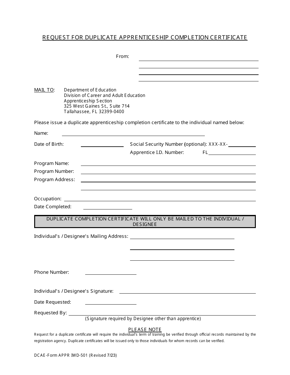 DCAE Form APPR IWD-501 - Fill Out, Sign Online and Download Fillable PDF, Florida | Templateroller