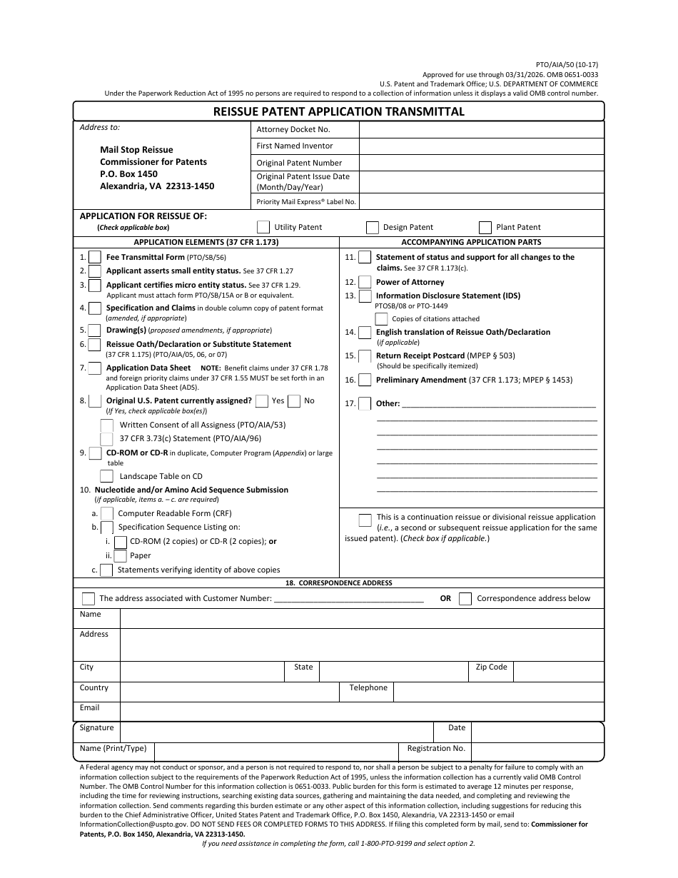 Form PTO/AIA/50 - Fill Out, Sign Online and Download Fillable PDF ...