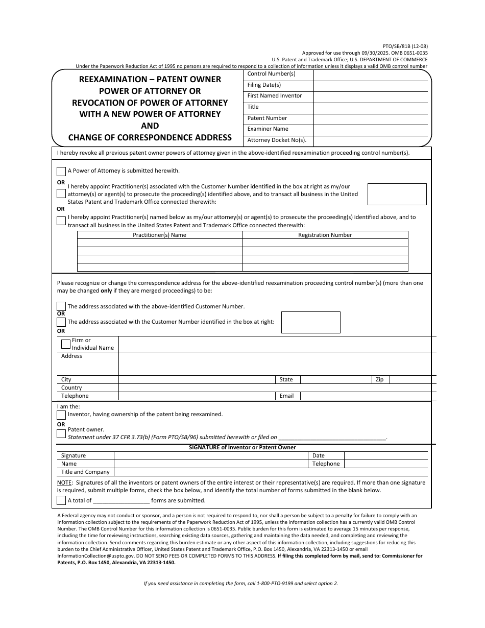 Form PTO/SB/81B - Fill Out, Sign Online and Download Fillable PDF ...