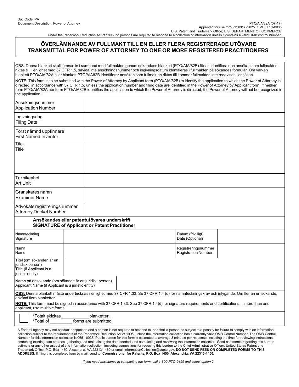 Form PTO/AIA/82SE - Fill Out, Sign Online and Download Fillable PDF ...