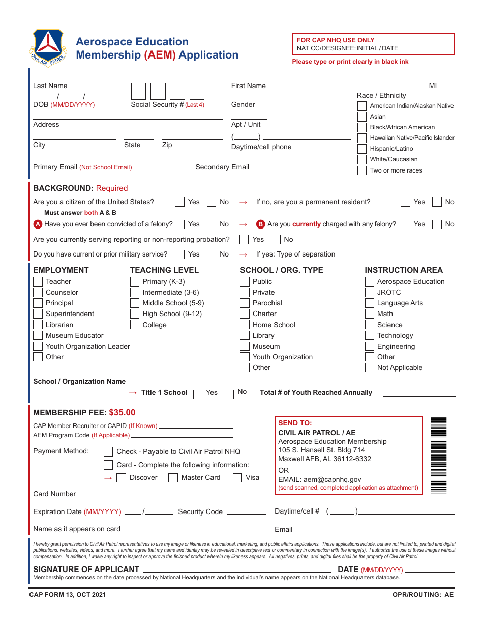 CAP Form 13 - Fill Out, Sign Online and Download Fillable PDF ...