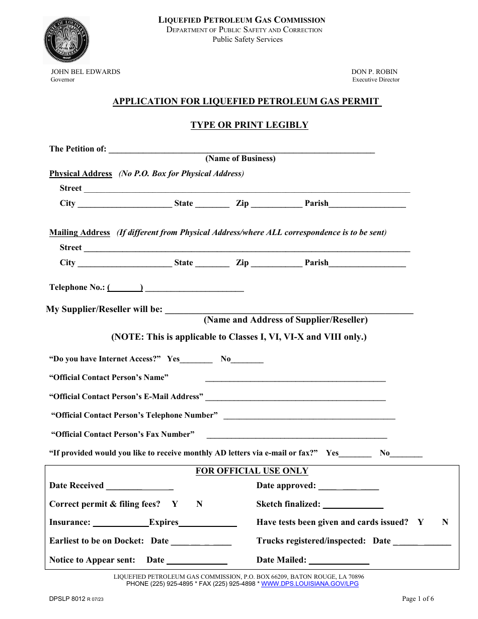 Form DPSLP8012 - Fill Out, Sign Online and Download Printable PDF ...