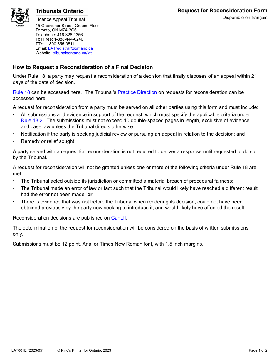 Form LAT001 - Fill Out, Sign Online and Download Fillable PDF, Ontario ...