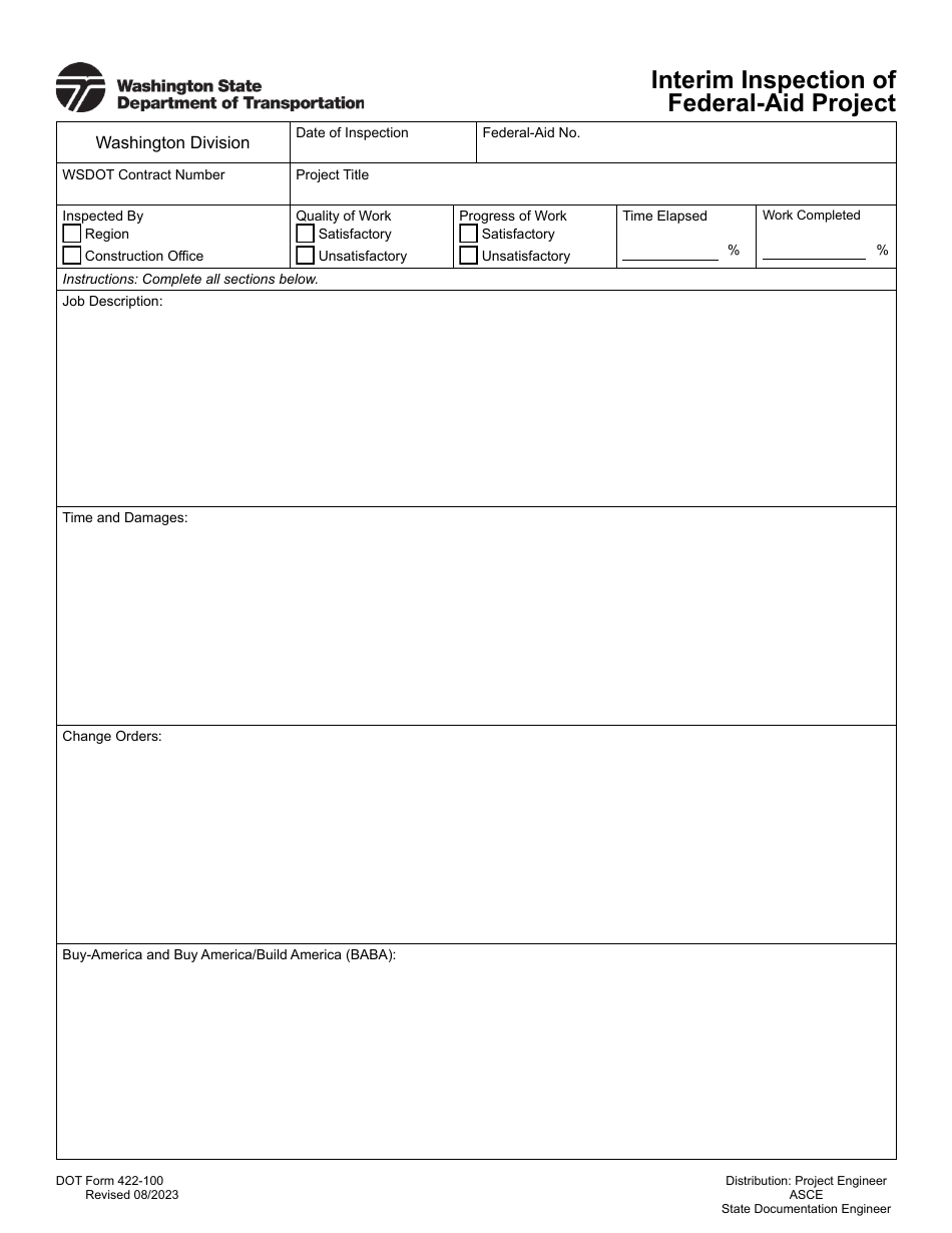 DOT Form 422-100 Download Fillable PDF or Fill Online Interim ...