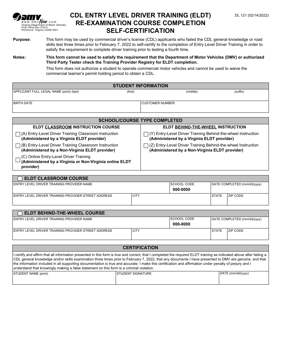 Form DL121 - Fill Out, Sign Online and Download Fillable PDF, Virginia ...