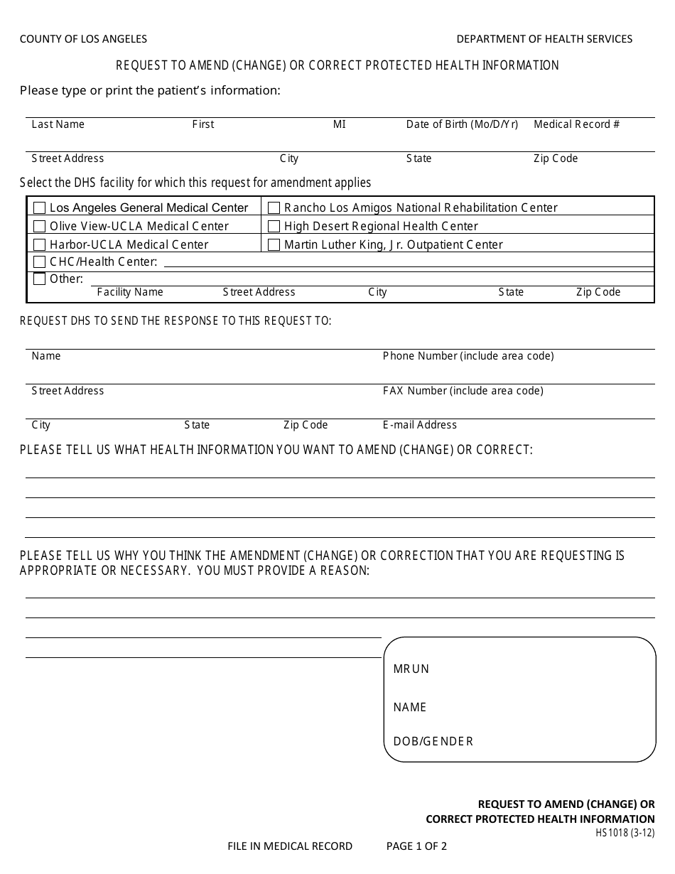 Form HS1018 - Fill Out, Sign Online and Download Printable PDF, County ...