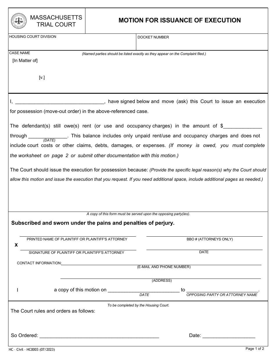 Form HC0003 - Fill Out, Sign Online and Download Fillable PDF ...