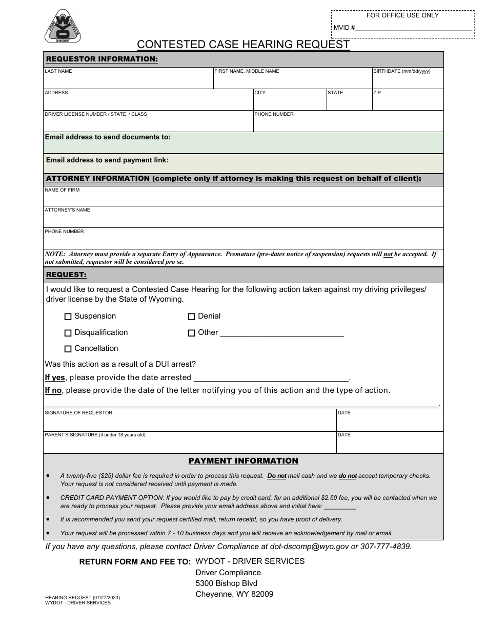 Wyoming Contested Case Hearing Request Download Fillable PDF ...
