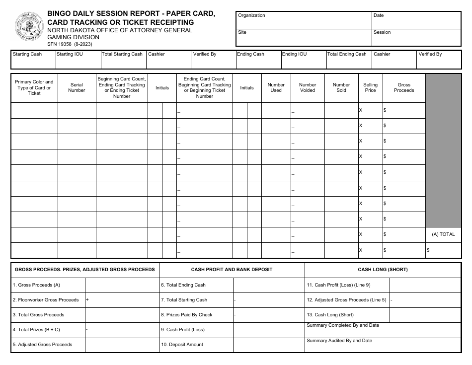 Form SFN19358 Download Fillable PDF or Fill Online Bingo Daily Session ...