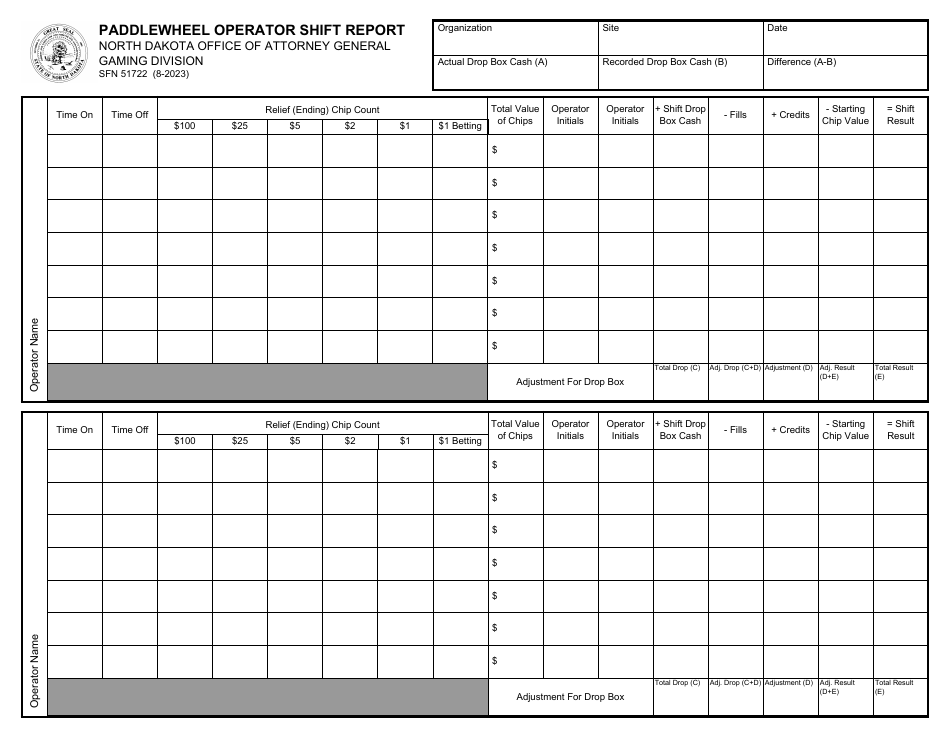 Form SFN51722 Download Fillable PDF or Fill Online Paddlewheel Operator ...