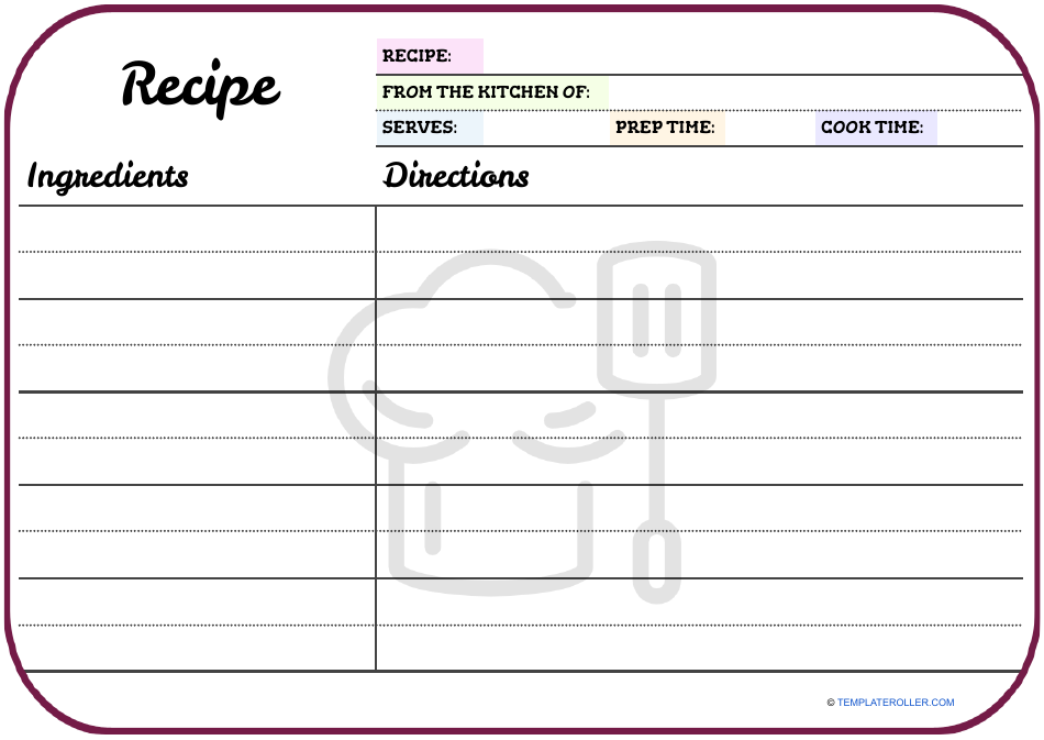 Recipe Card Template - Pink Border Download Printable PDF | Templateroller