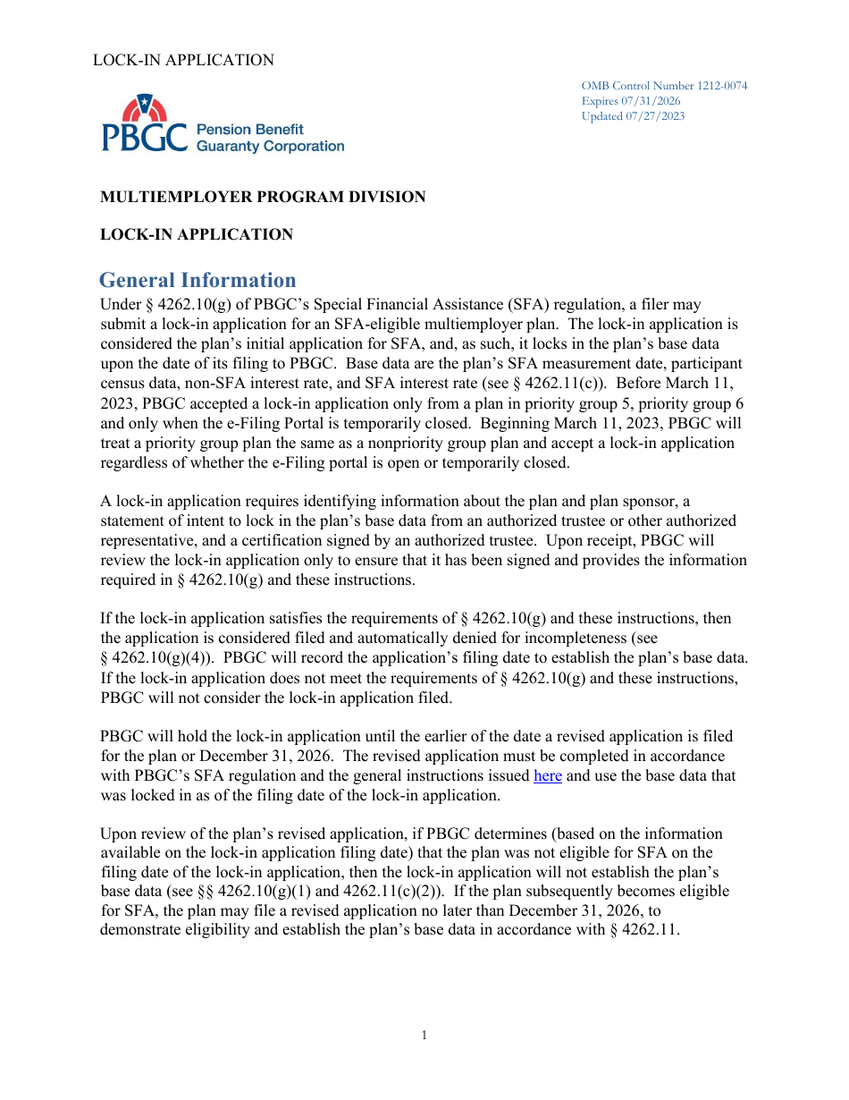 Multiemployer Program Division Lock-In Application - Fill Out, Sign ...
