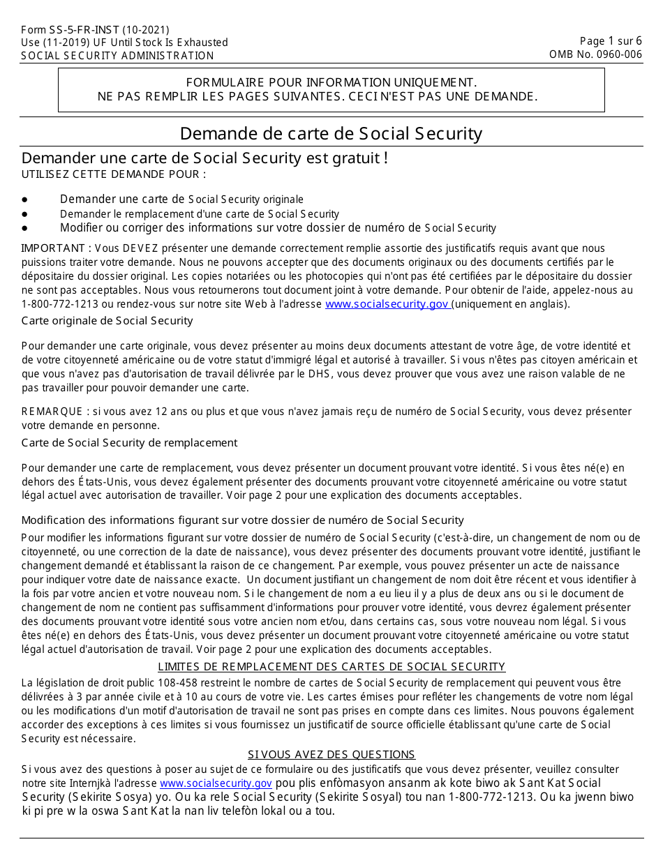 Download Instruction pour Forme SS-5 Application for a Social Security ...