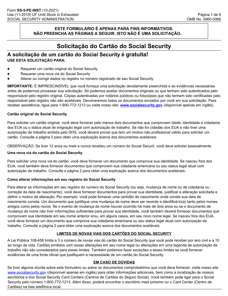 Download Instructions For Form Ss 5 Pe Application For A Social