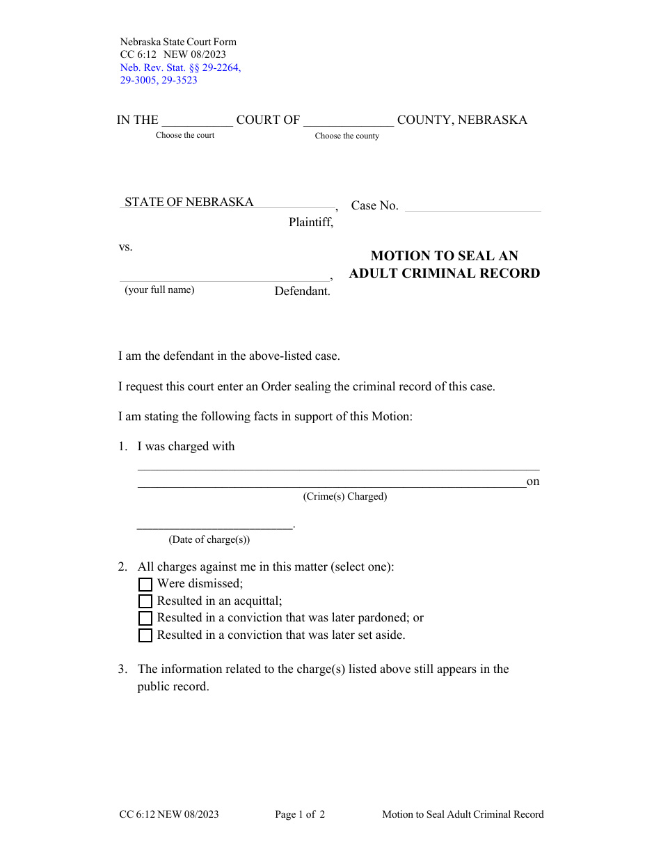 Form CC6:12 - Fill Out, Sign Online and Download Fillable PDF, Nebraska ...