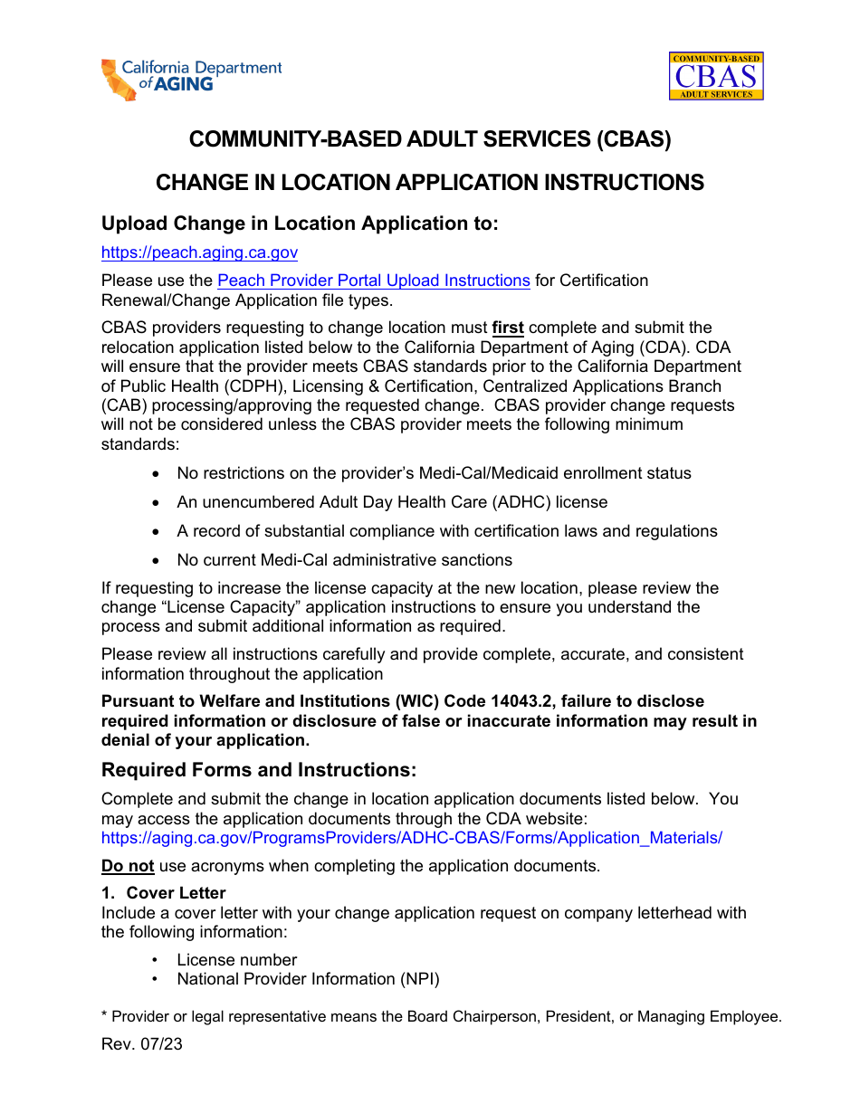 California Community-Based Adult Services (Cbas) Change in Location ...