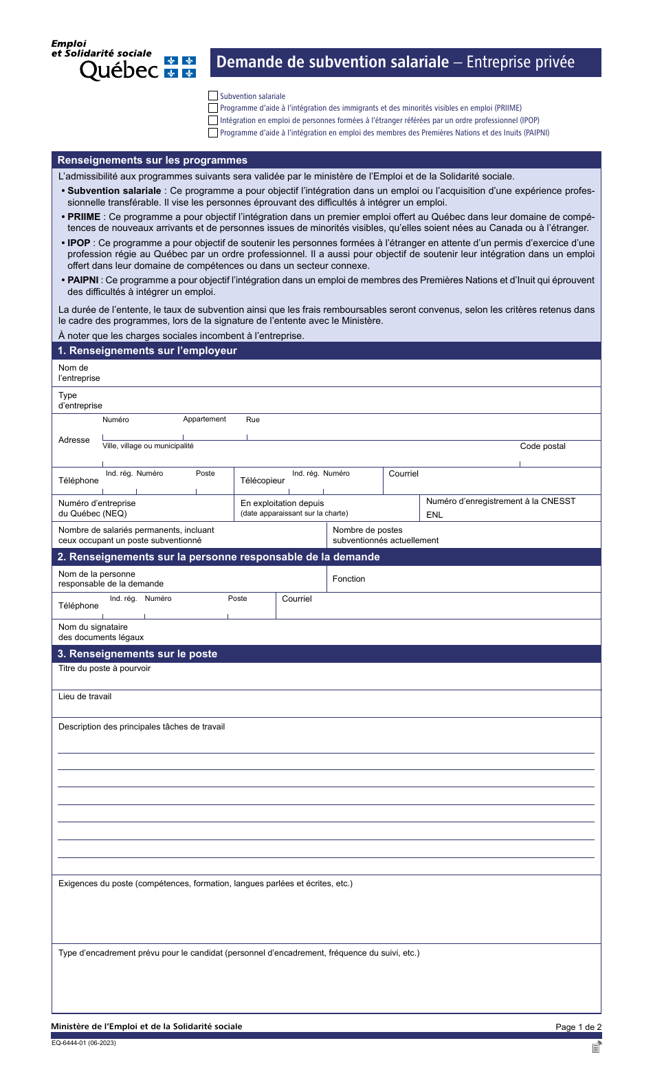 Forme EQ-6444-01 Download Fillable PDF or Fill Online Demande De ...