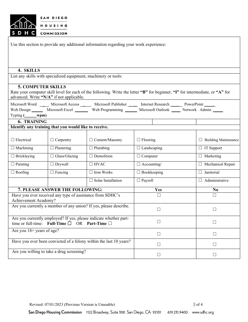 City of San Diego, California Section 3 Worker Certification Form ...