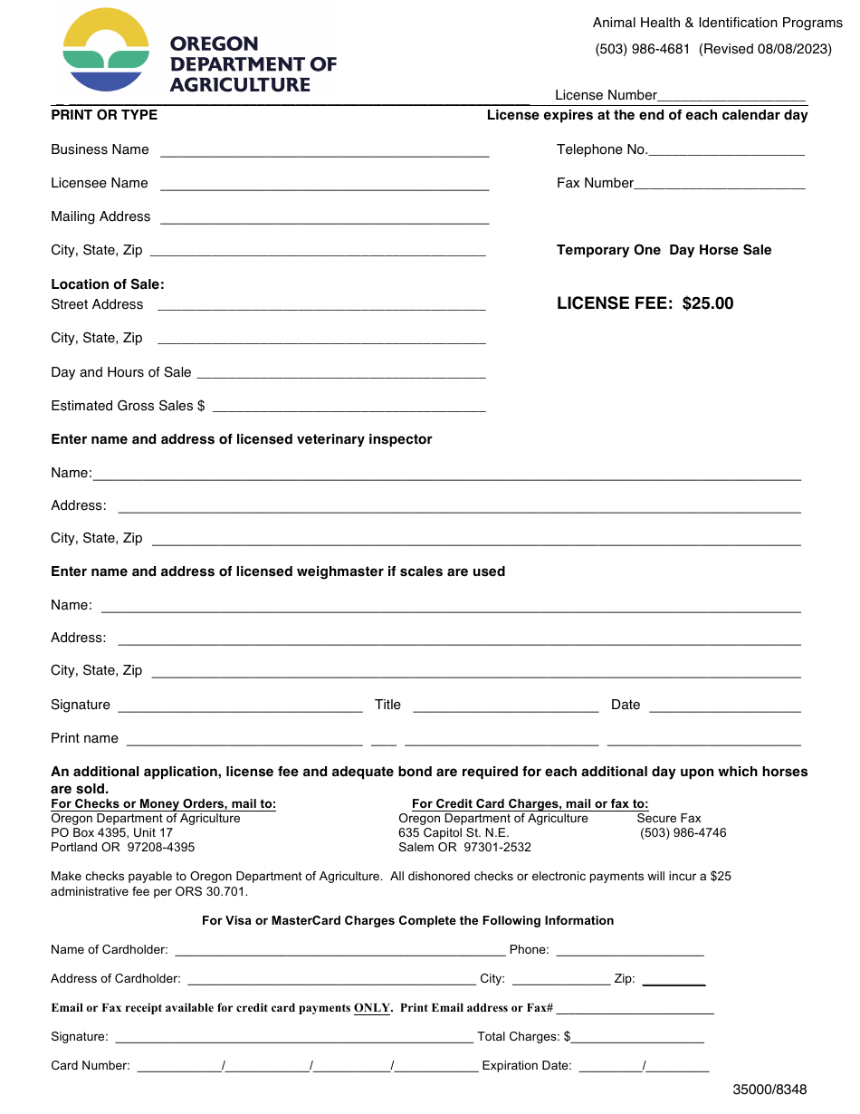 Oregon Temporary One Day Horse Sale Application - Fill Out, Sign Online ...