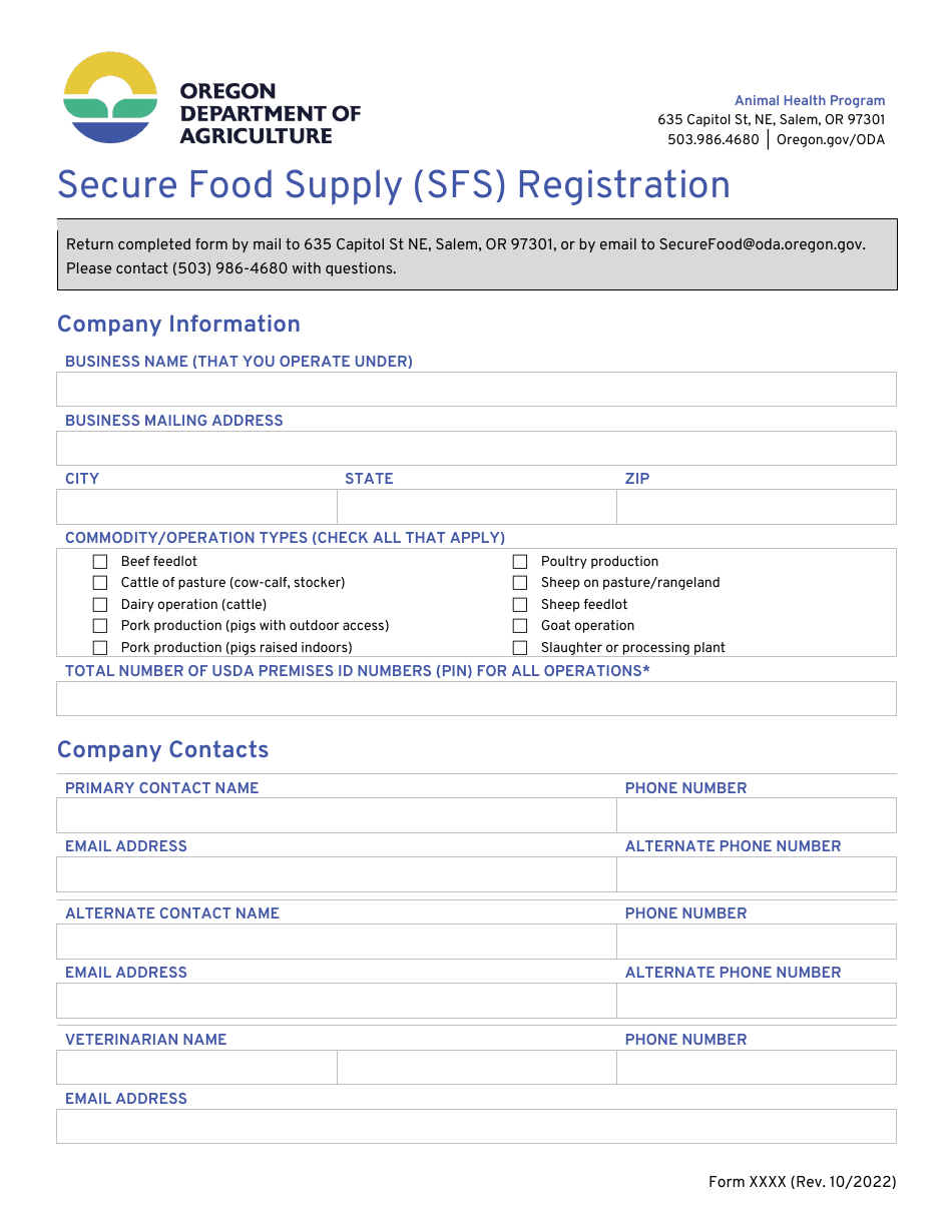 Oregon Secure Food Supply (Sfs) Registration - Fill Out, Sign Online ...