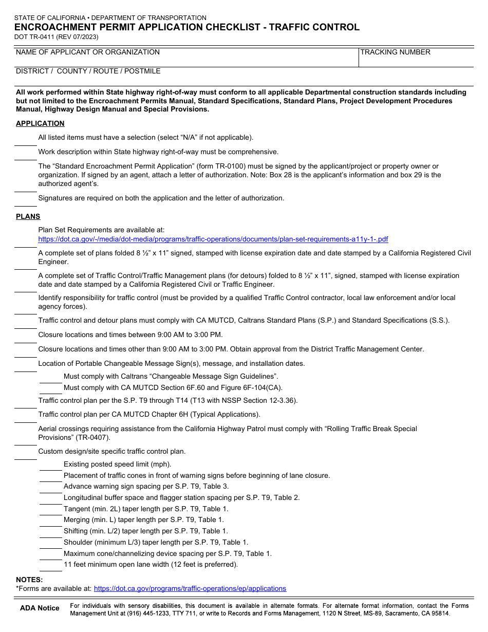 Form DOT TR-0411 - Fill Out, Sign Online and Download Fillable PDF ...