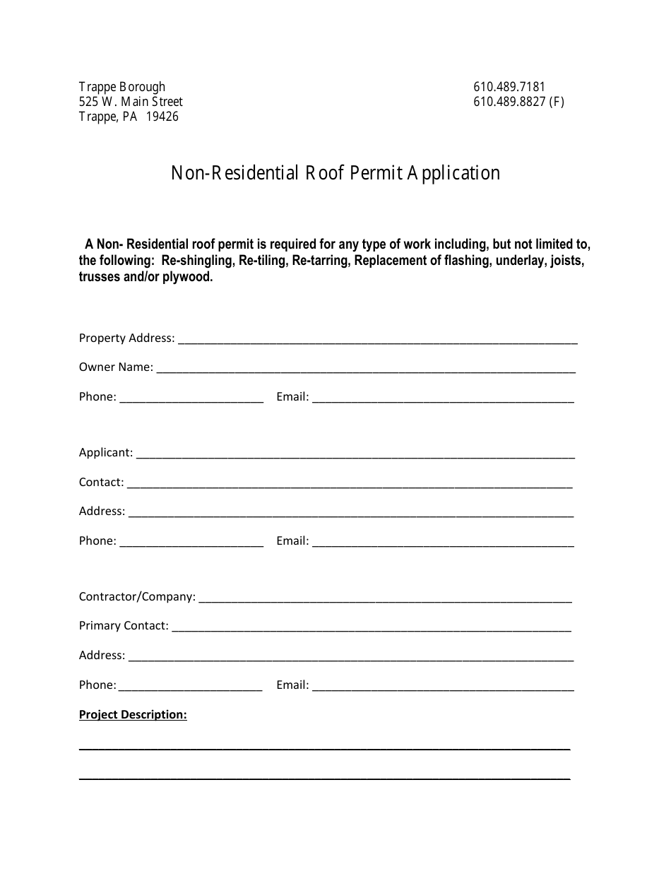Trappe Borough, Pennsylvania Non-residential Roof Permit Application ...