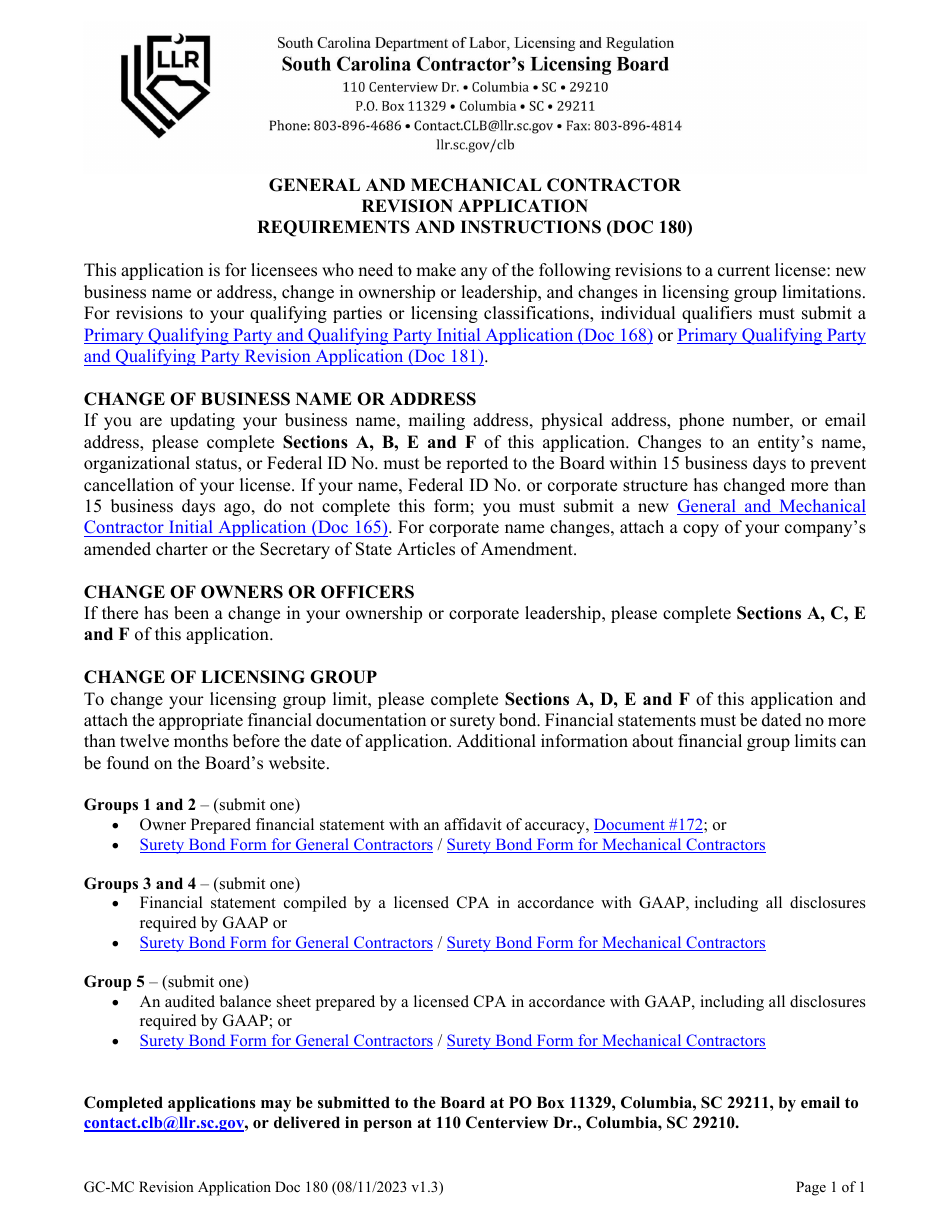 Form DOC.180 Download Fillable PDF or Fill Online General and ...