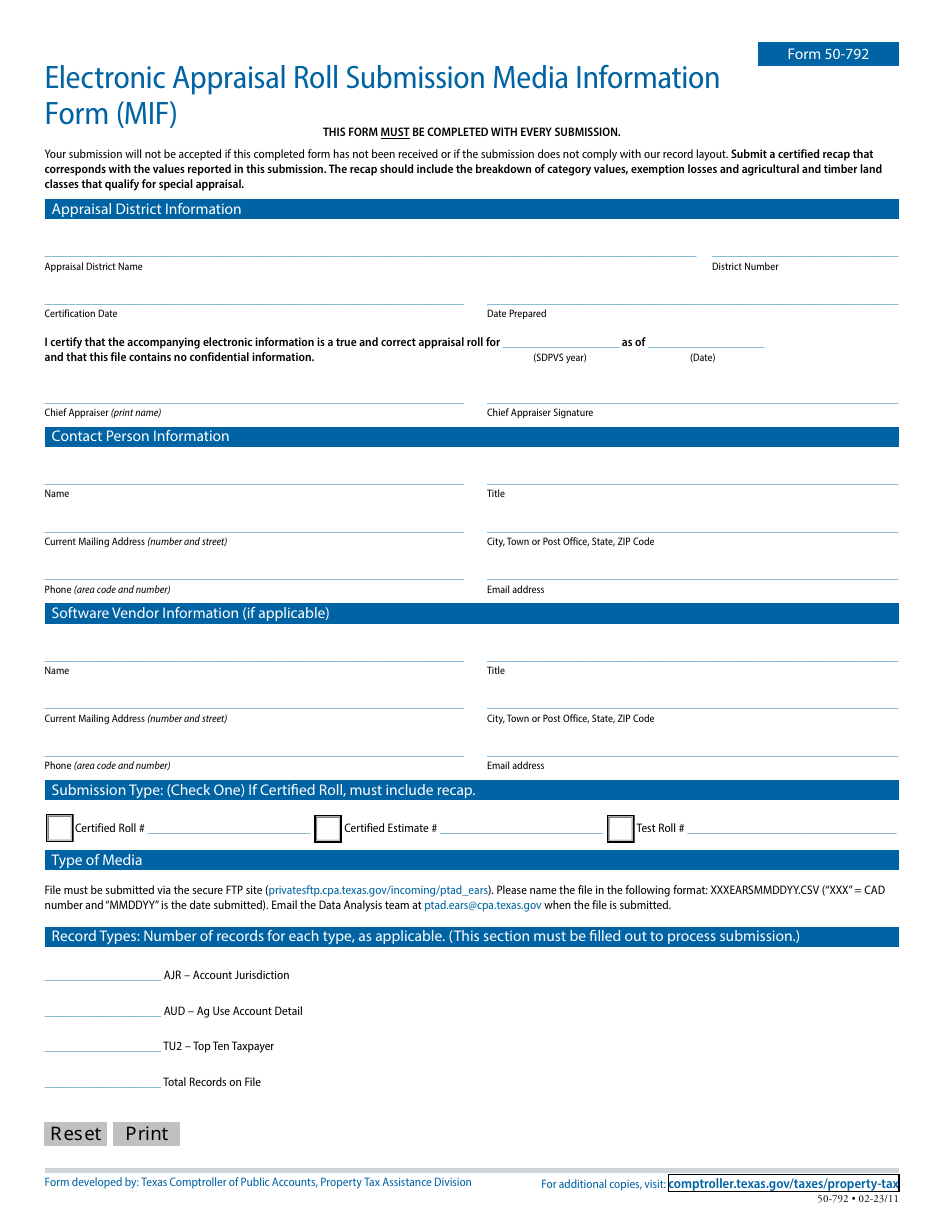 Form 50-792 Download Fillable PDF or Fill Online Electronic Appraisal ...
