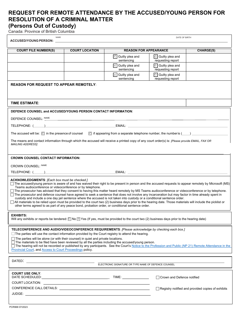 Form PCR968 - Fill Out, Sign Online and Download Fillable PDF, British ...