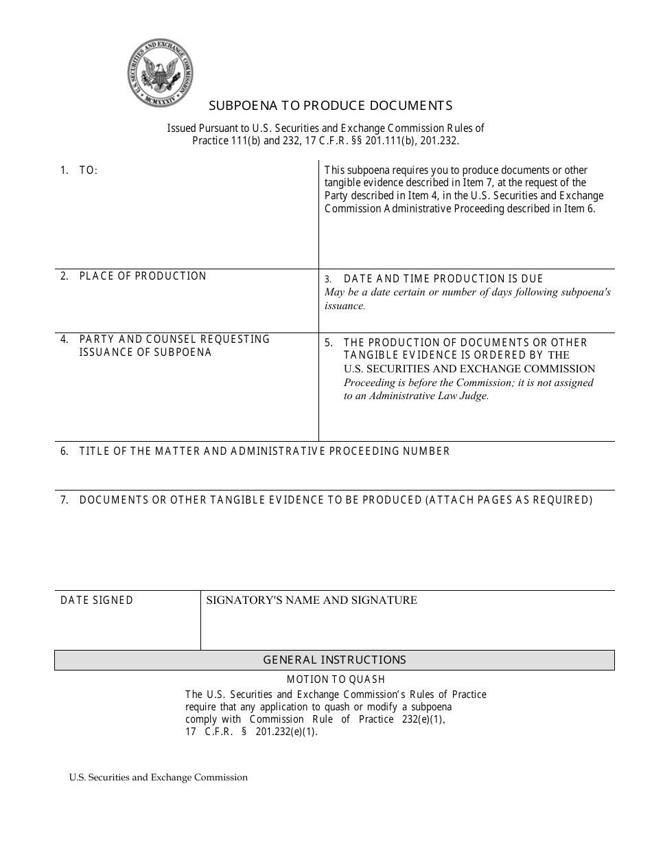 Subpoena to Produce Documents - Fill Out, Sign Online and Download PDF ...