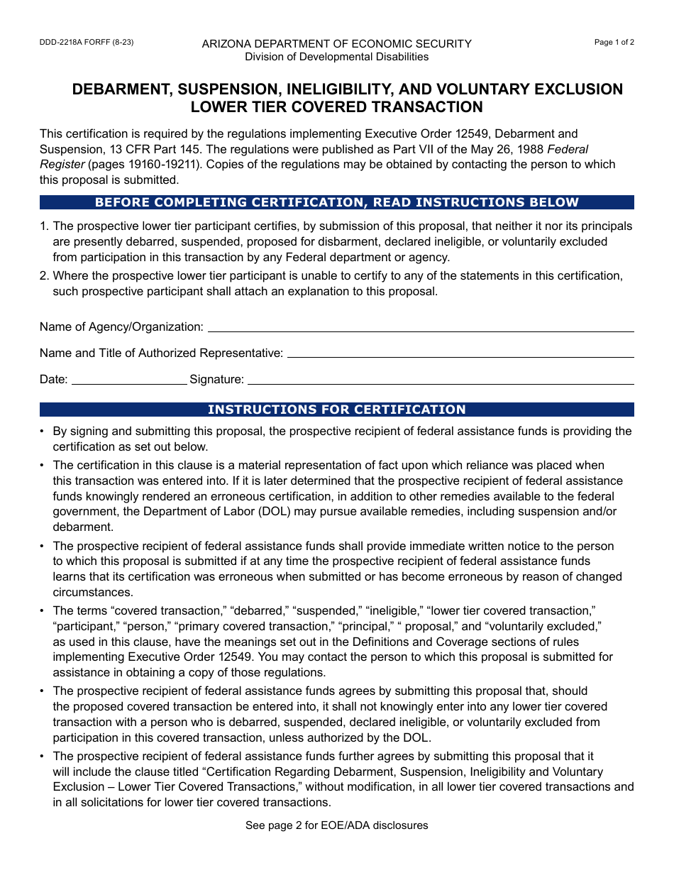 Form DDD-2218A - Fill Out, Sign Online and Download Fillable PDF ...