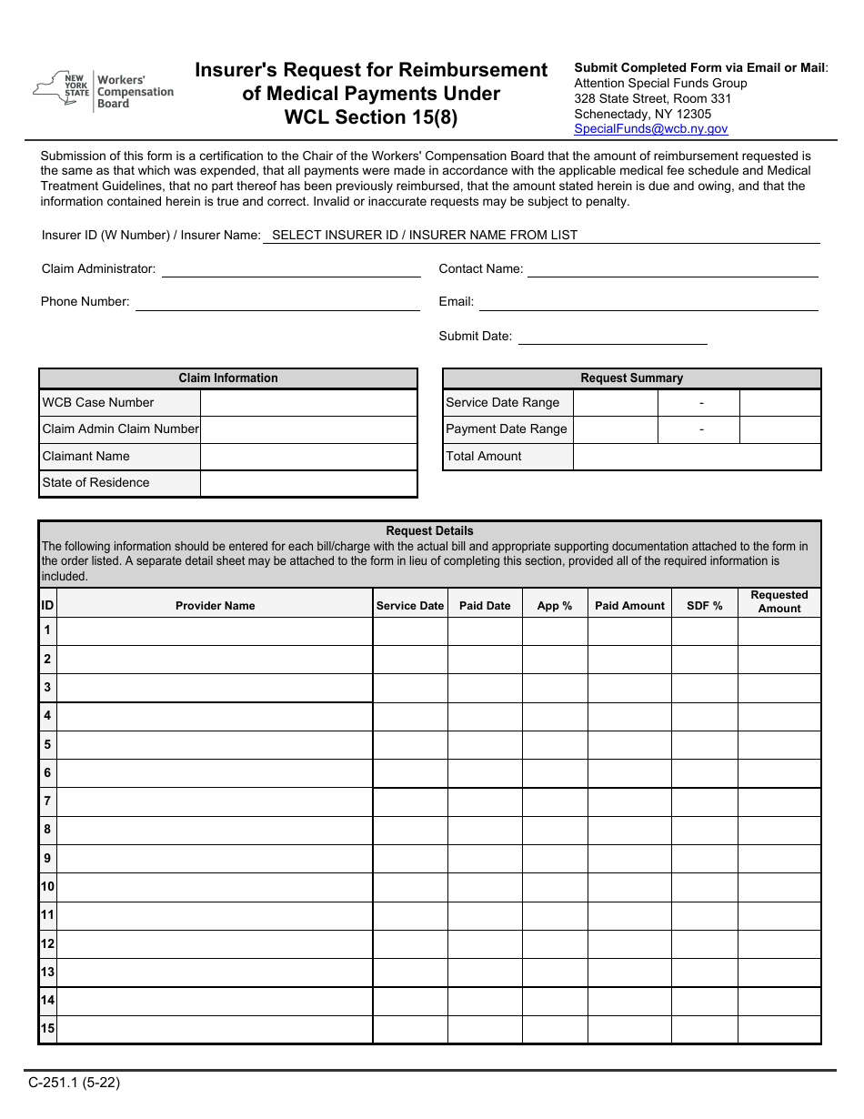 Form C-251.1 Download Fillable PDF or Fill Online Insurer's Request for ...