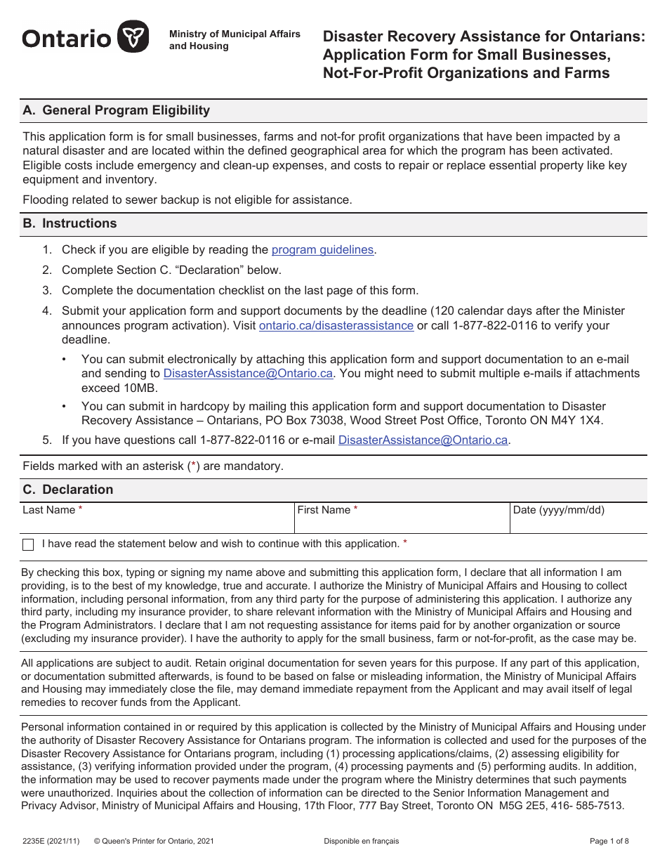 Form 2235E - Fill Out, Sign Online and Download Fillable PDF, Ontario ...