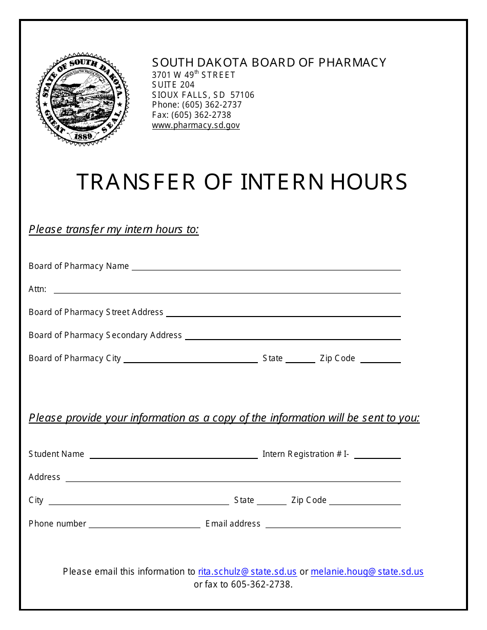 South Dakota Transfer of Intern Hours - Fill Out, Sign Online and Download PDF | Templateroller