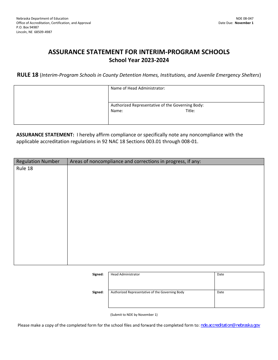 NDE Form 08-047 - 2024 - Fill Out, Sign Online and Download Printable ...