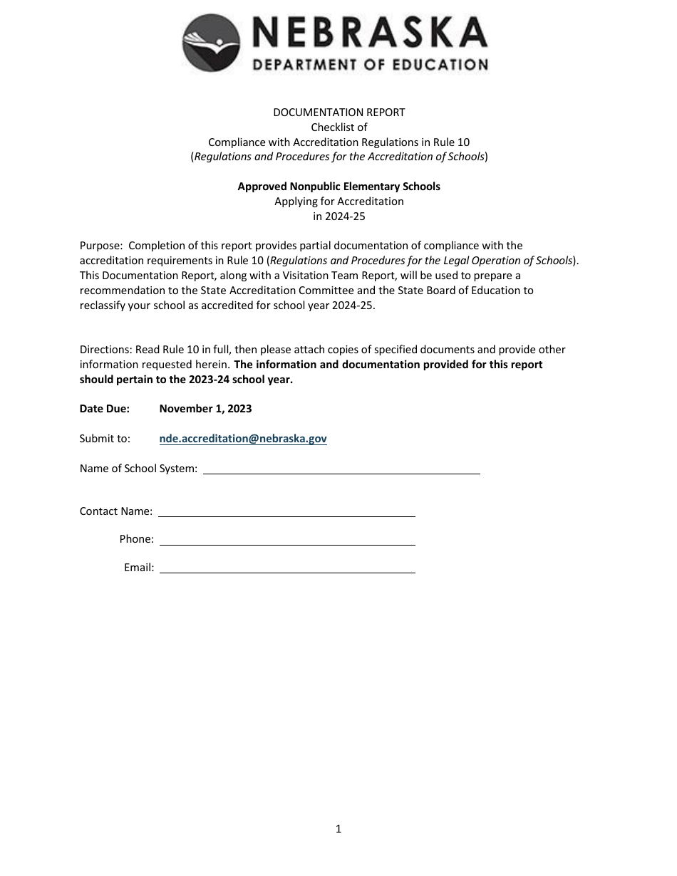 2025 Nebraska Documentation Report for Approved Nonpublic Elementary ...