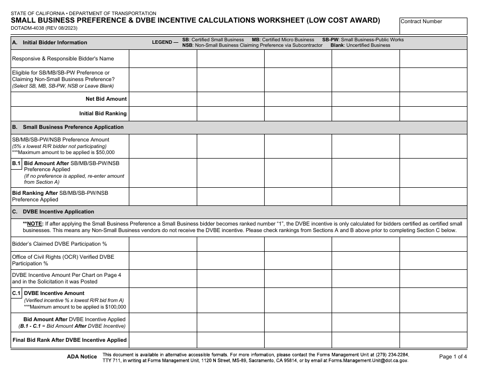 Form DOT ADM-4038 - Fill Out, Sign Online and Download Fillable PDF ...